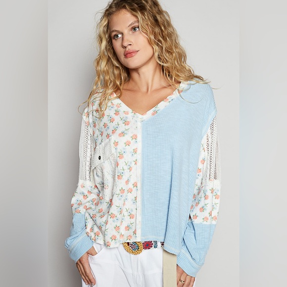 POL | Tops | Pol Wanderweave Top Floral Crochet Sky Blue | Poshmark